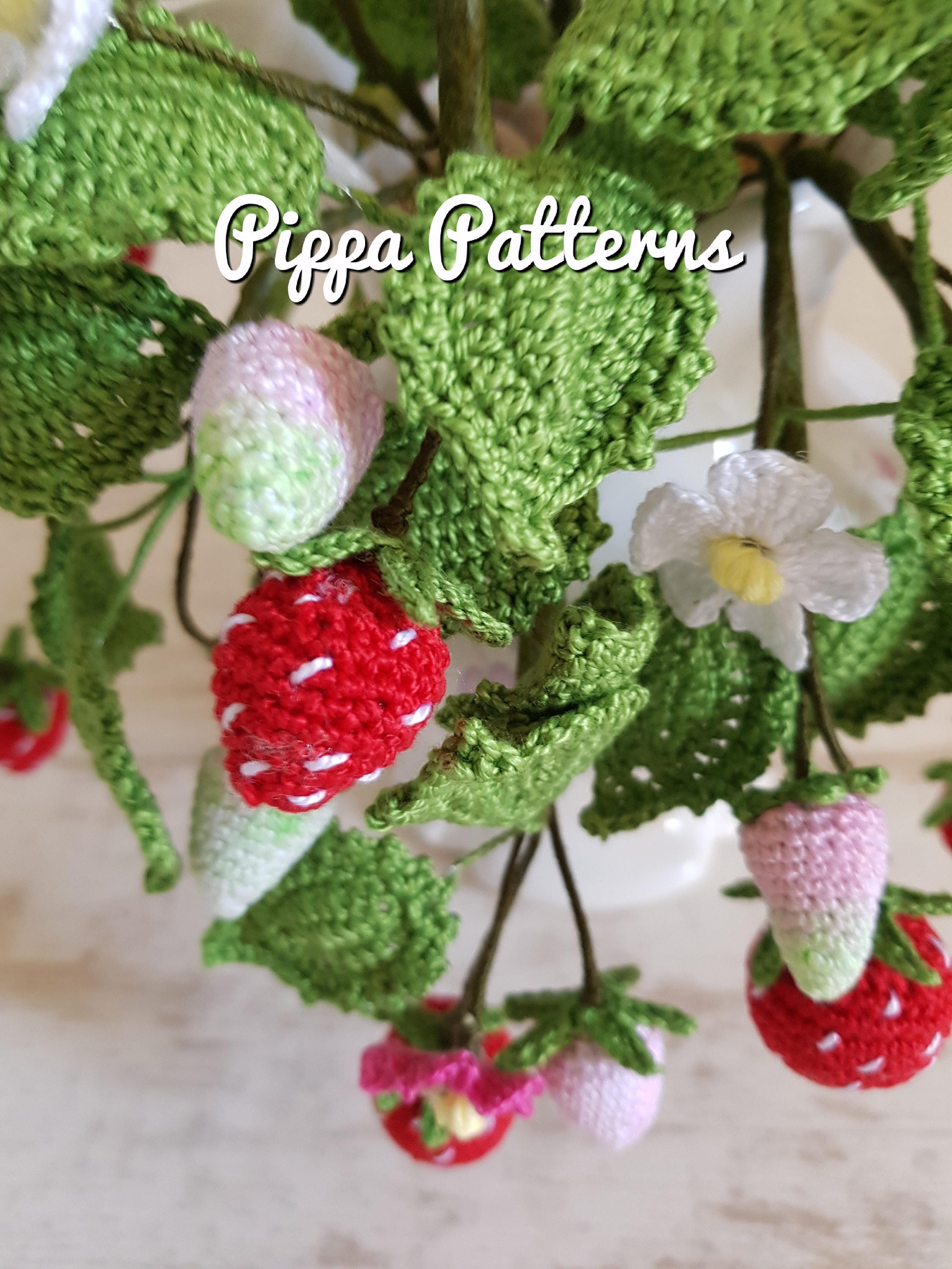 Crochet Strawberry Plant Flower Pattern Photo Tutorial Garden | Etsy UK