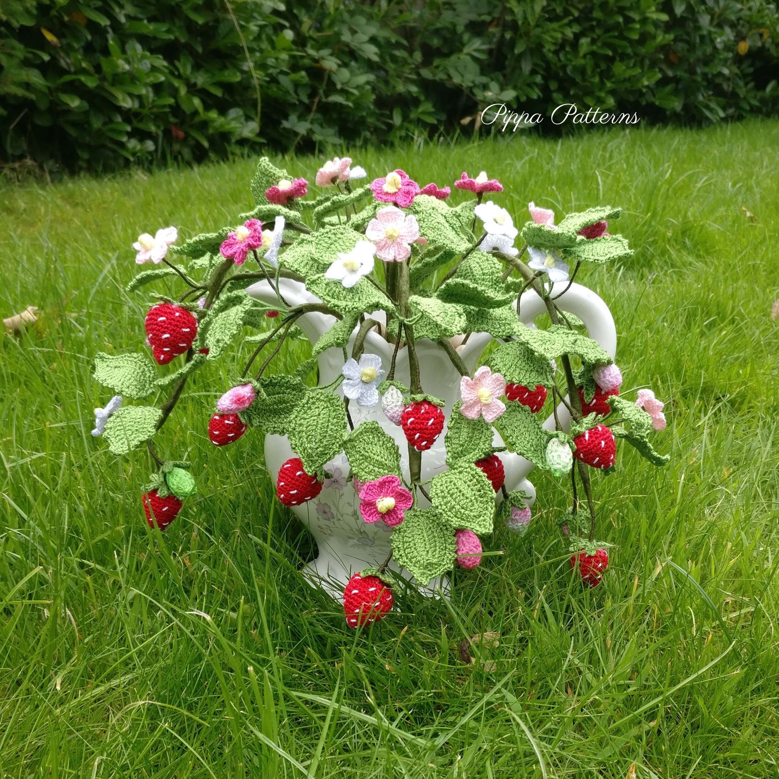 Crochet Strawberry Plant Flower Pattern Photo Tutorial Garden Home ...
