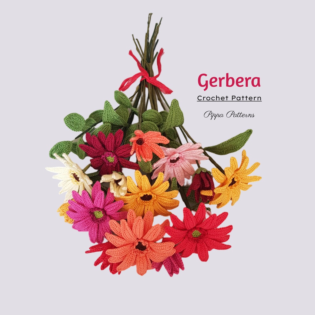 Crochet Gerbera Flower Pattern Photo Tutorial Plant Decoration Home ...