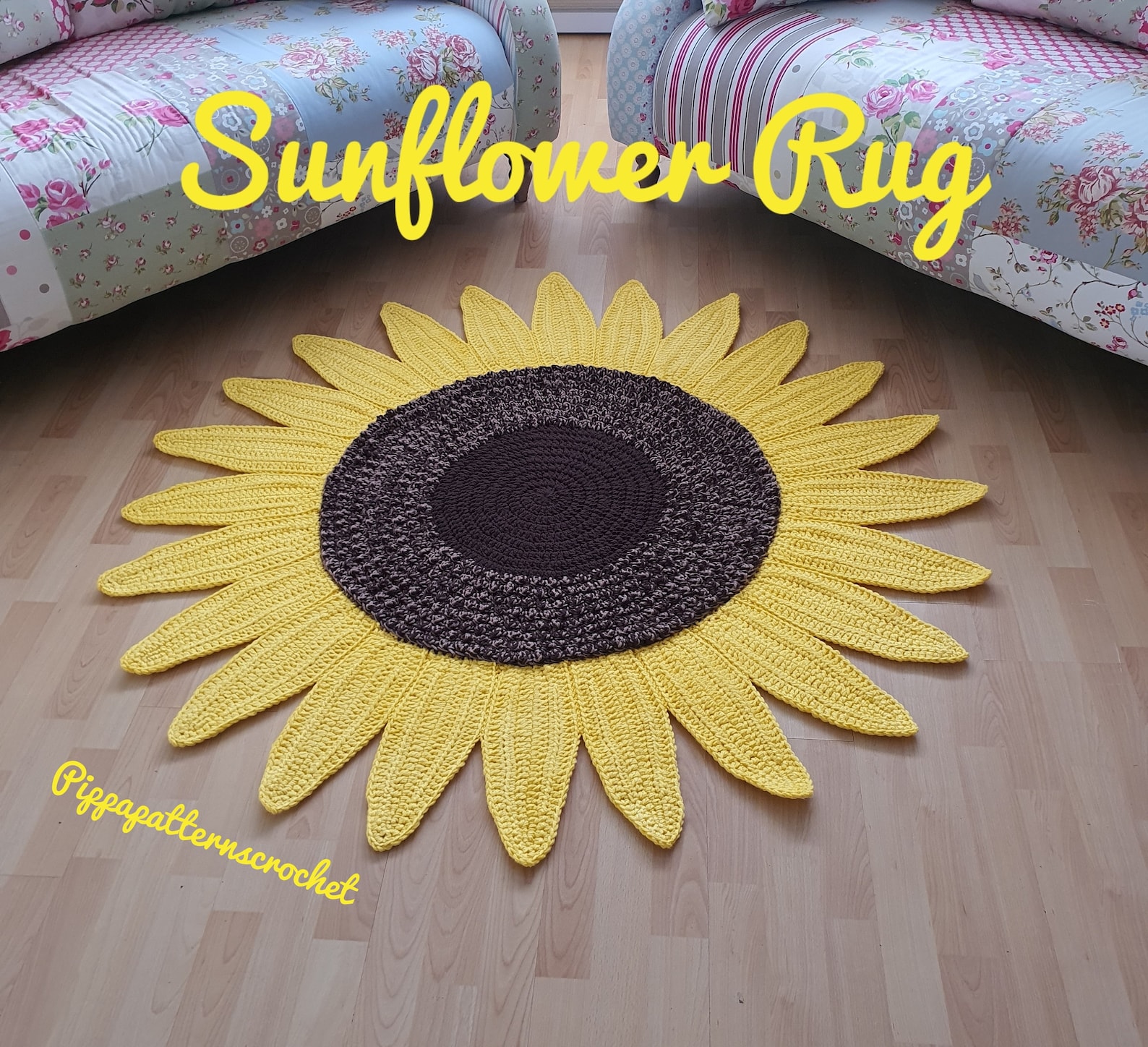 Crochet Sunflower Rug Pattern Photo Tutorial Sunflower Rug | Etsy UK