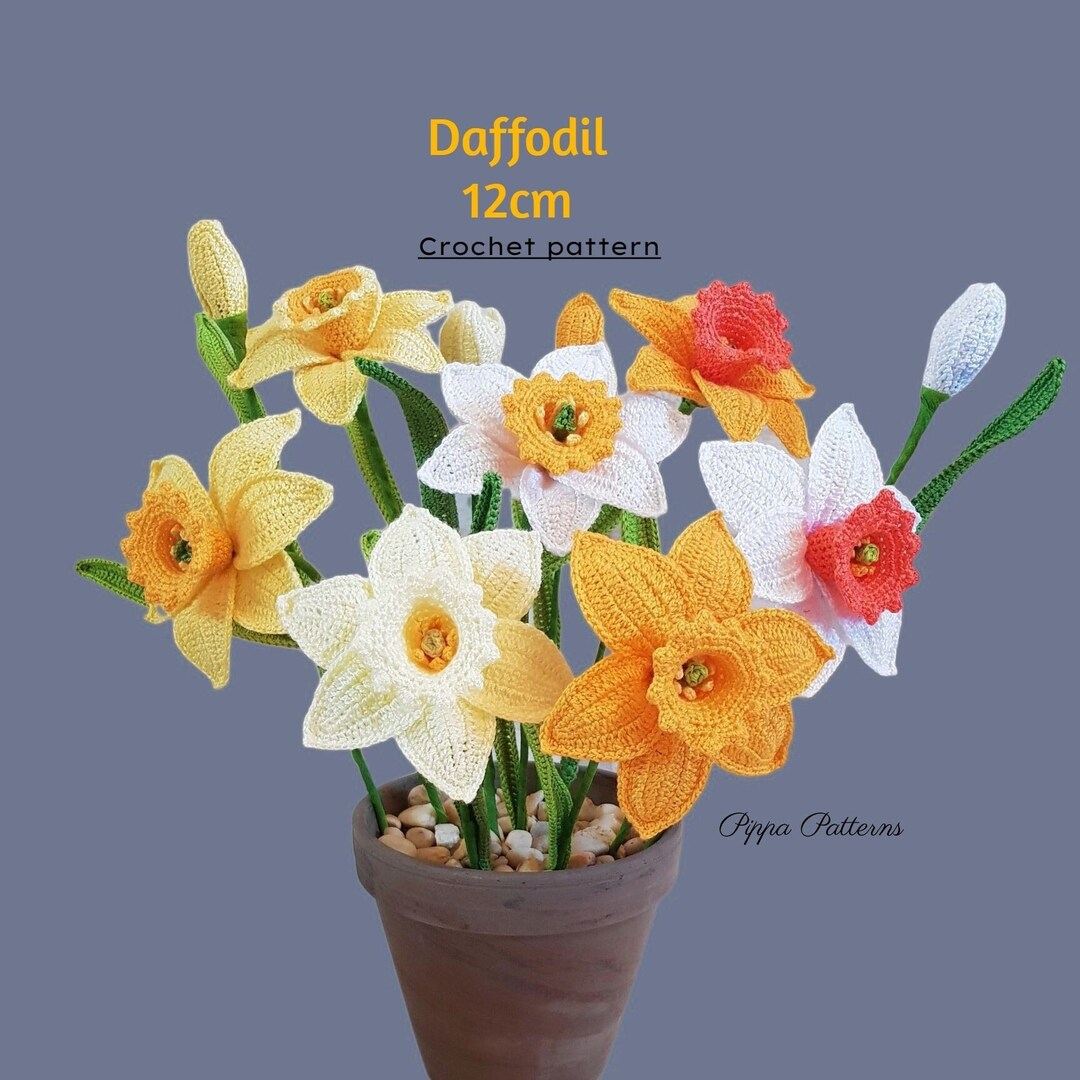 Crochet Daffodil Flower Pattern Photo Tutorial for Bouquets Decoration ...