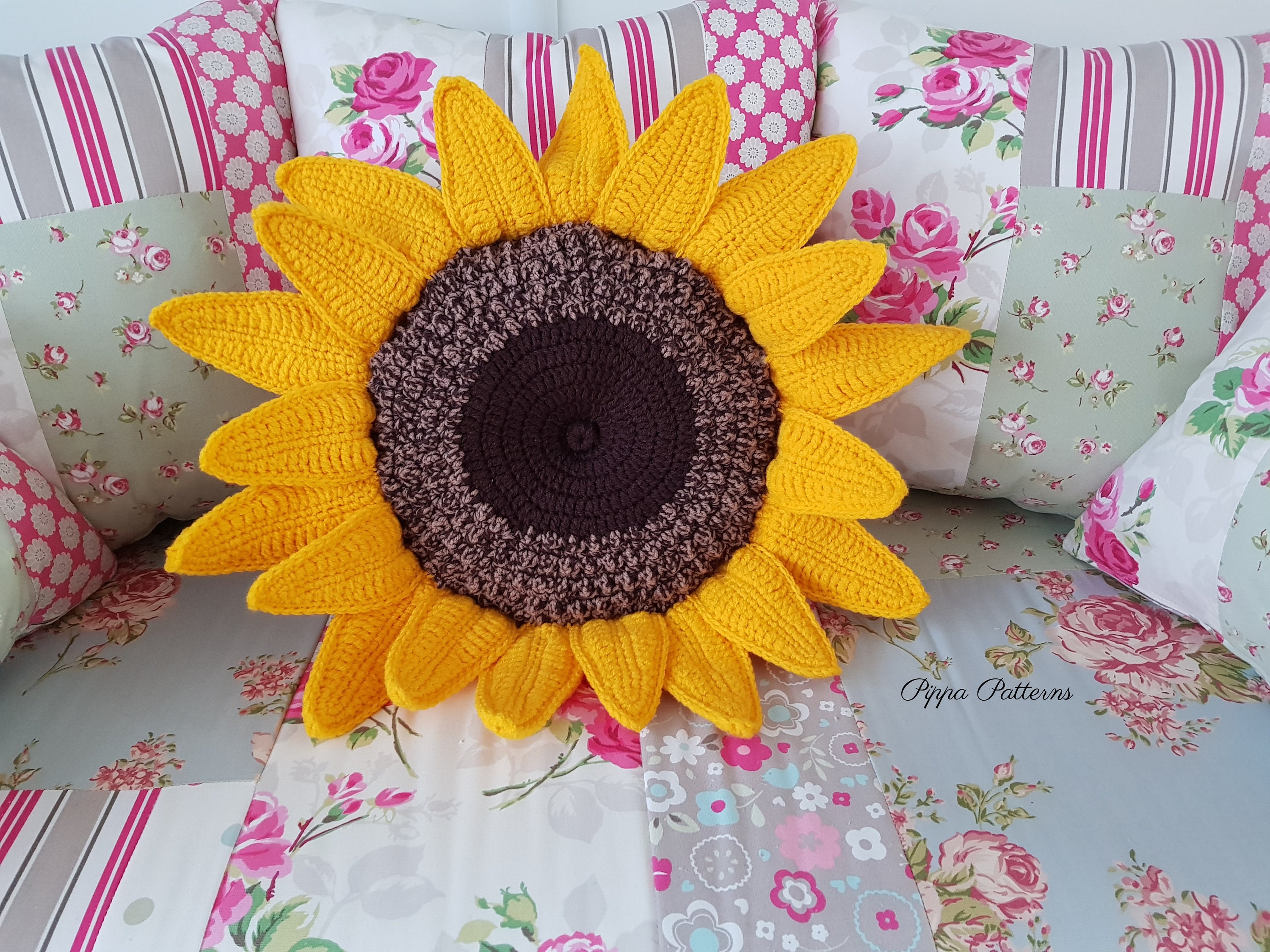 Crochet Flower Cushion Sunflower Cushion Sunflower Pillow - Etsy