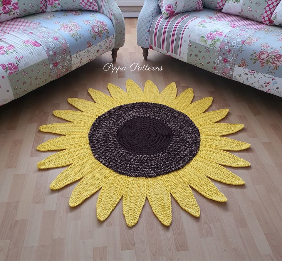 Crochet Sunflower Rug Pattern Photo Tutorial Sunflower Rug - Etsy