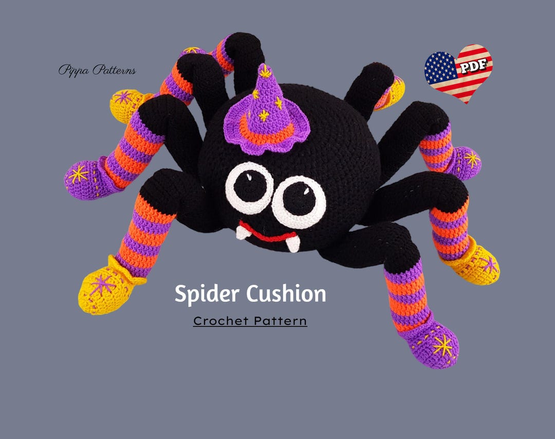 Crochet Spider Cushion Photo Tutorial- Spider Toy - Spider Decoration ...
