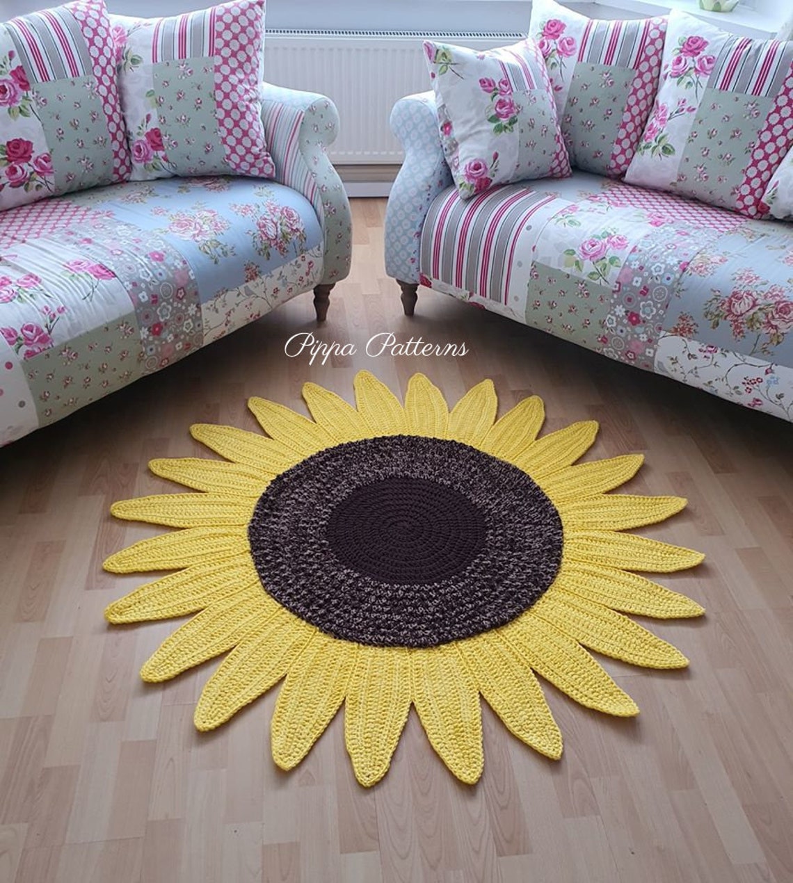 Crochet Sunflower Rug Pattern Photo Tutorial Sunflower Rug - Etsy