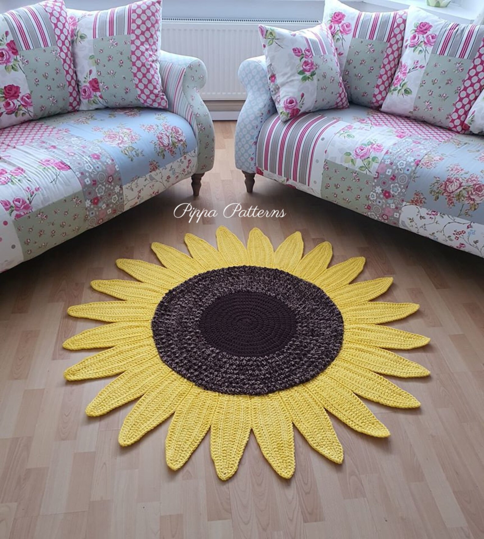 Crochet Sunflower Rug Pattern Photo Tutorial Sunflower Rug - Etsy