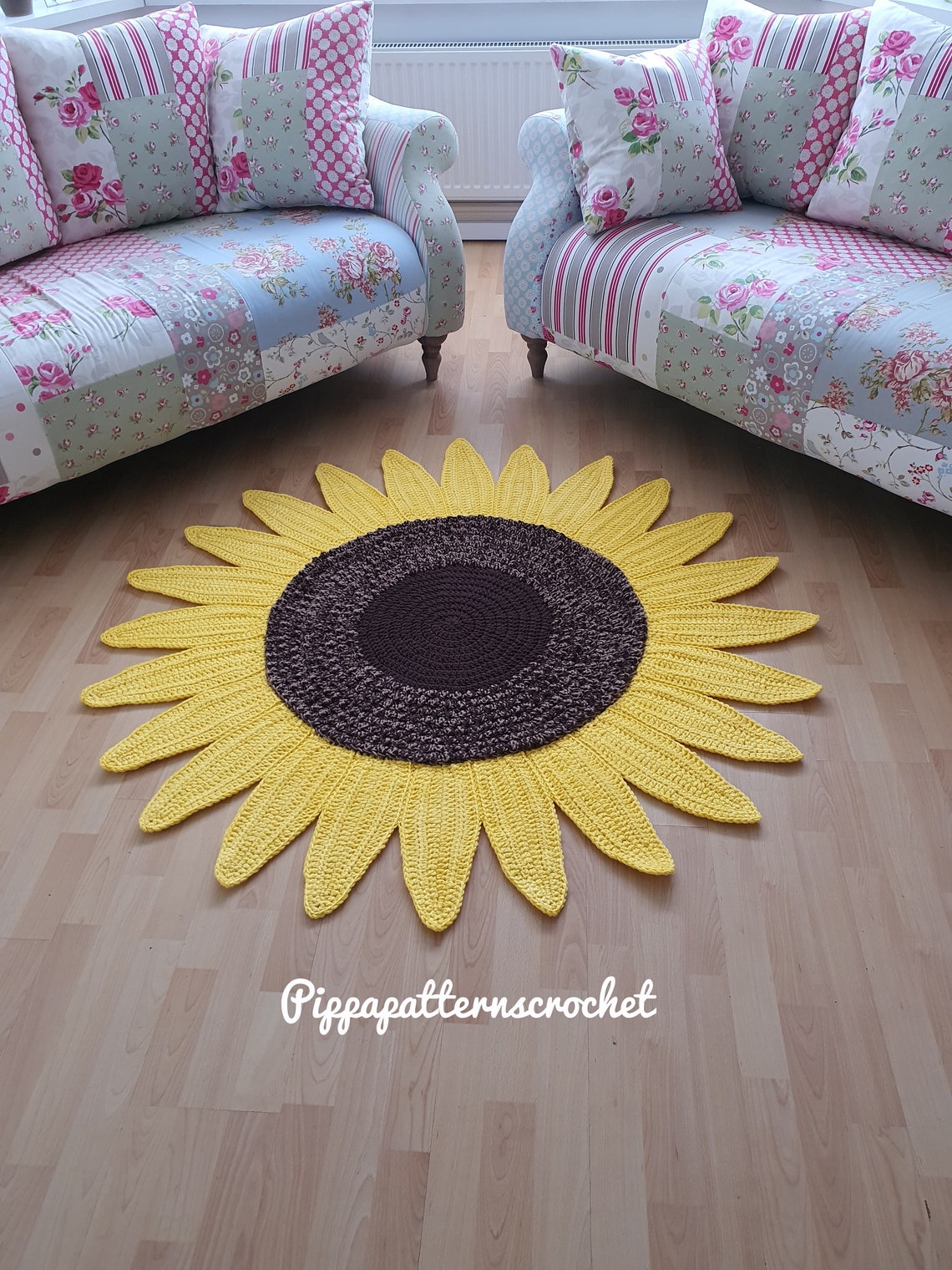 Crochet Sunflower Rug Pattern Photo Tutorial Sunflower Rug | Etsy UK