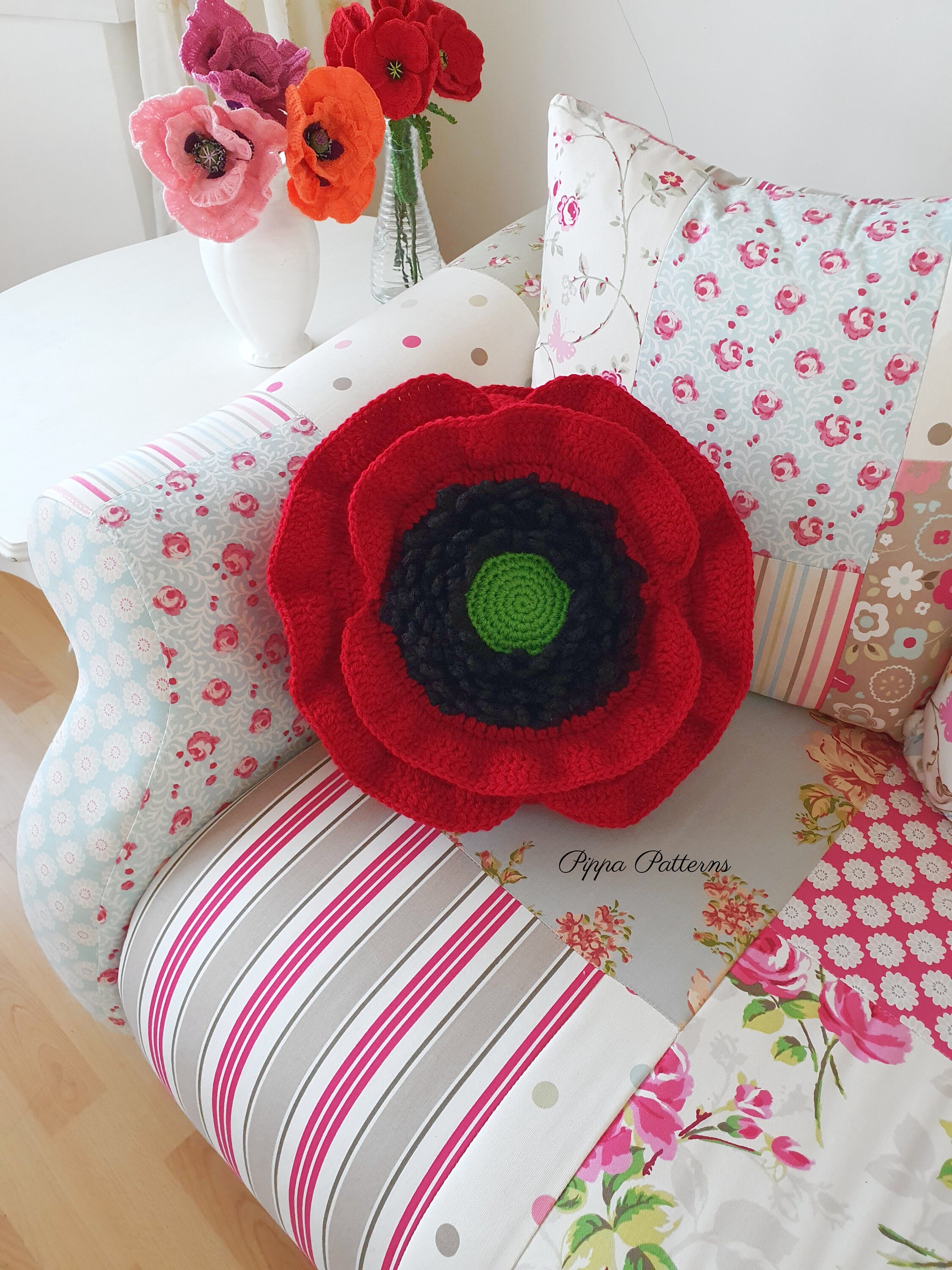 Crochet Poppy Cushion Poppy Pillow Crochet Photo - Etsy Australia