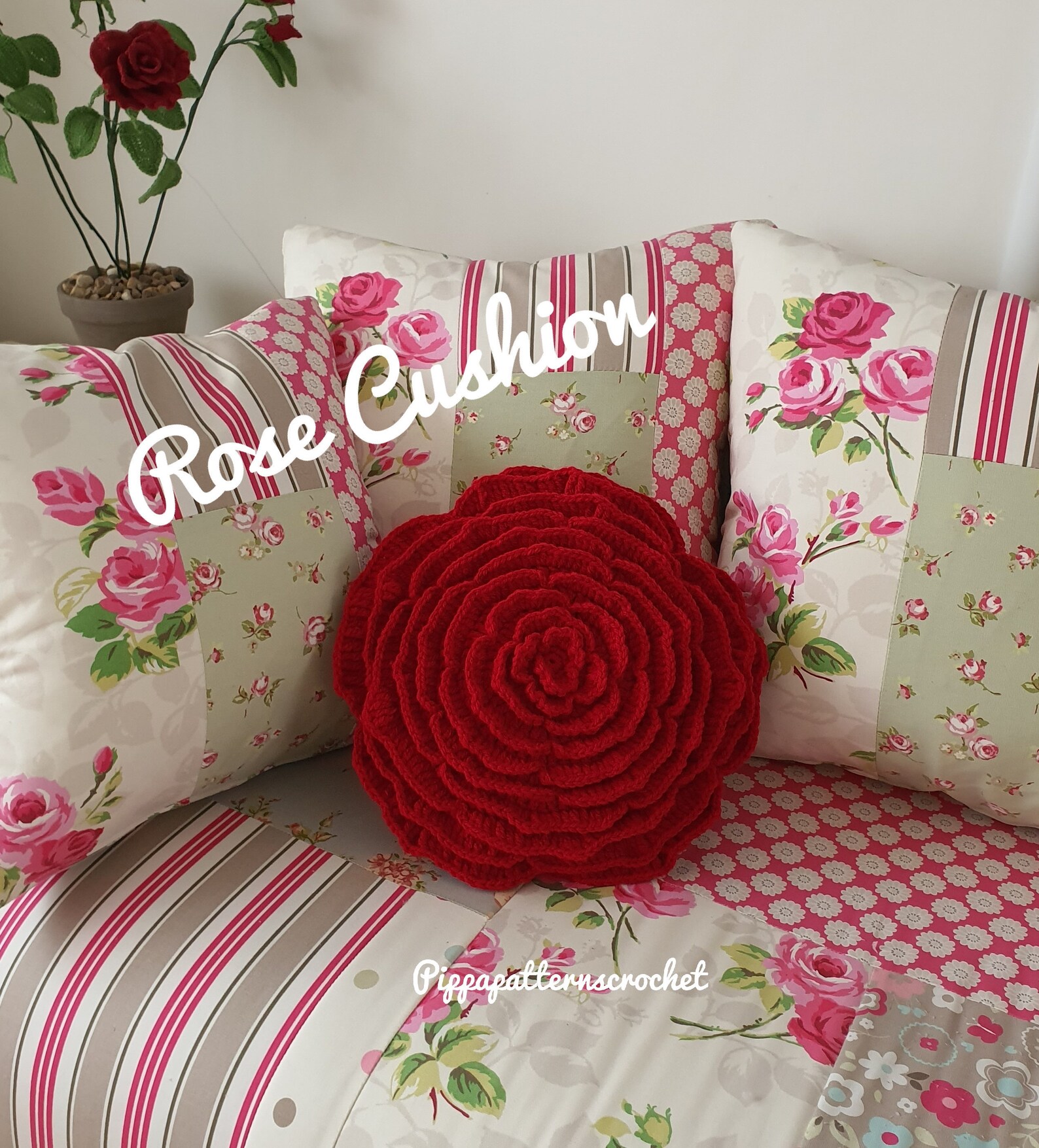 Crochet Rose Cushion Pattern Rose Pillow Crochet Photo | Etsy