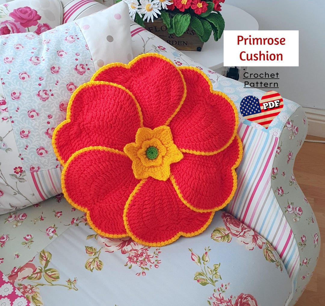 Crochet Primrose Flower Cushion Pattern: Photo Tutorial (PDF Pattern ...