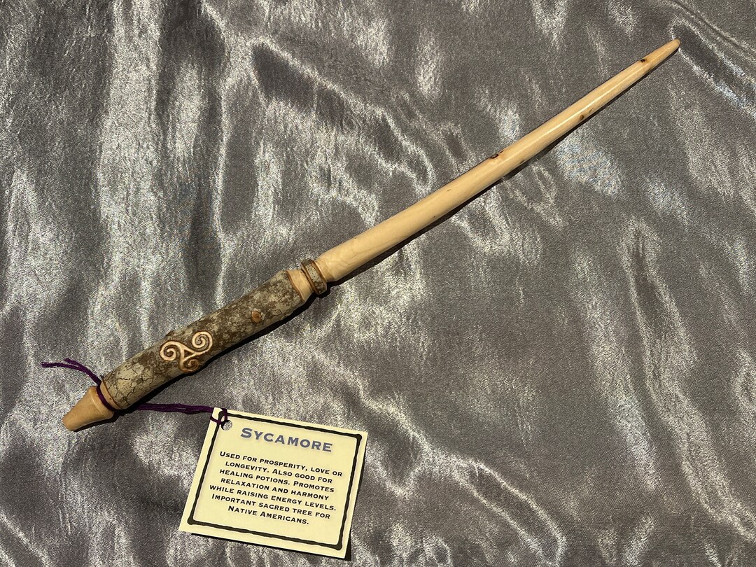 17 Sycamore Wand With Bark Handle and Triskele Detail. - Etsy