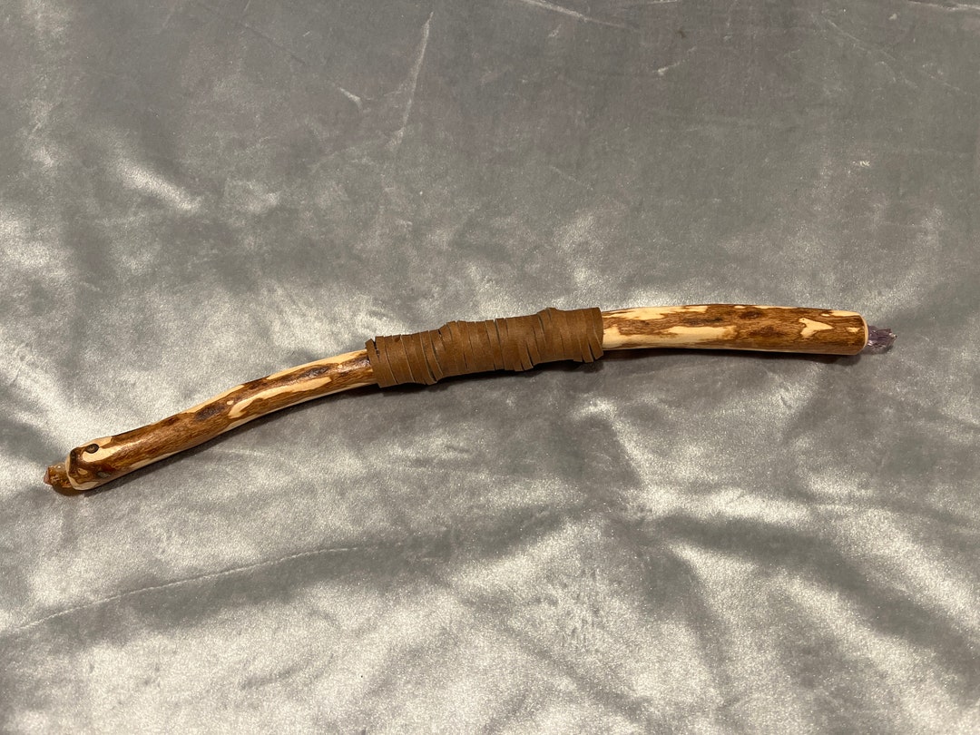 14 Hawthorn Wand/talking Stick With Leather Handle and Amethyst/citrine Crystals. - Etsy