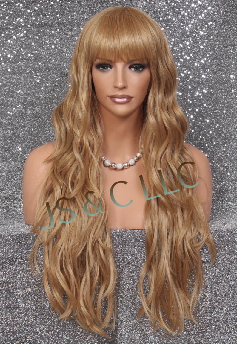 Dk Blonde Mixed Human Hair Blend Wig Long Looose Wavy Center Mono Hand ...
