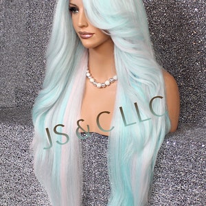 Human Hair Blend Full Lace Front Wig Feathered Sides Swept Bangs Hand ...