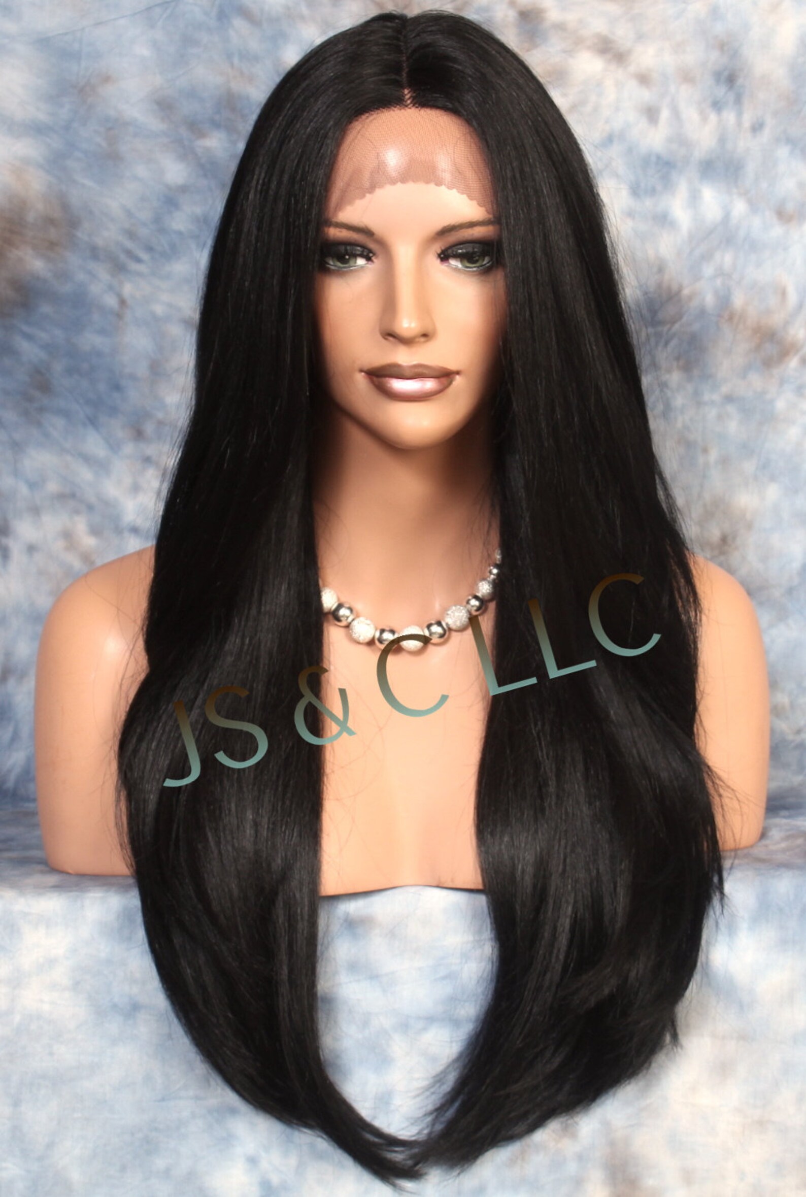 Human Hair Blend Wig Full Soft Lace Front Flowy Silky Straight Layeres ...