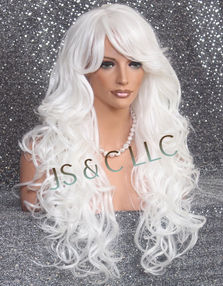 Beautiful White Long Full Layered Human Hair Blend Wig With - Etsy