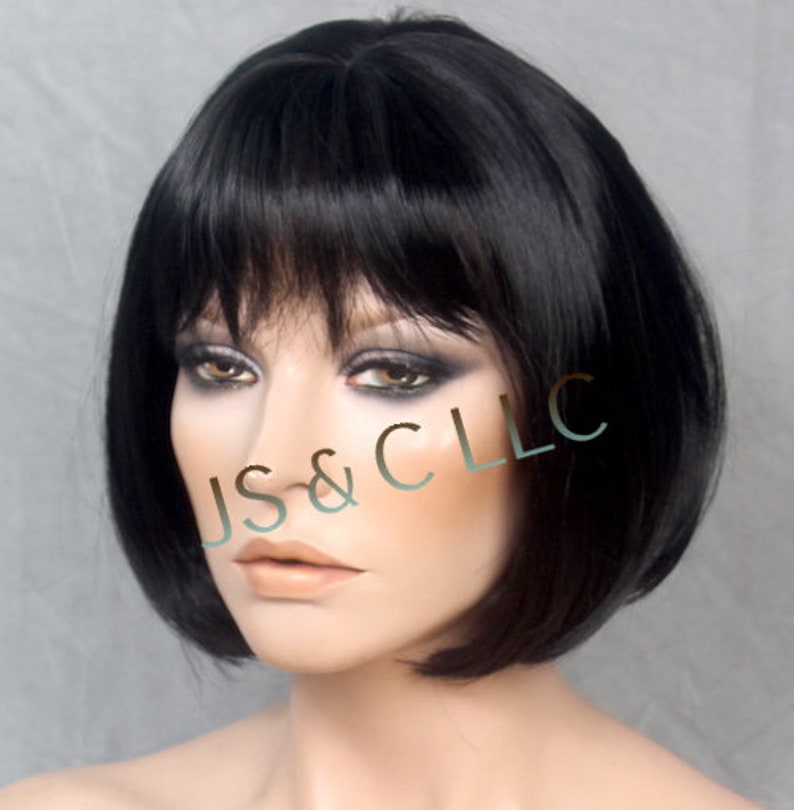 Black Short Straight Bob Center Part with Full Bangs Classy | Etsy