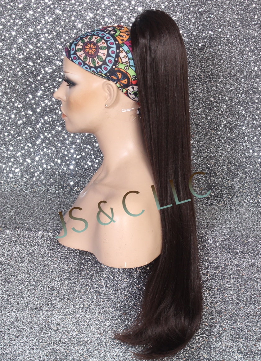 Dark Brown Human Hair Blend PONYTAIL Hair Piece Drawstring | Etsy