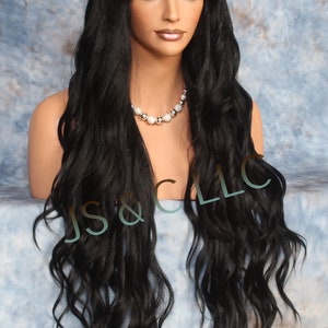 Extra Long Wig Black Heat Resistant Layered Wavy With Full Bangs Cancer ...