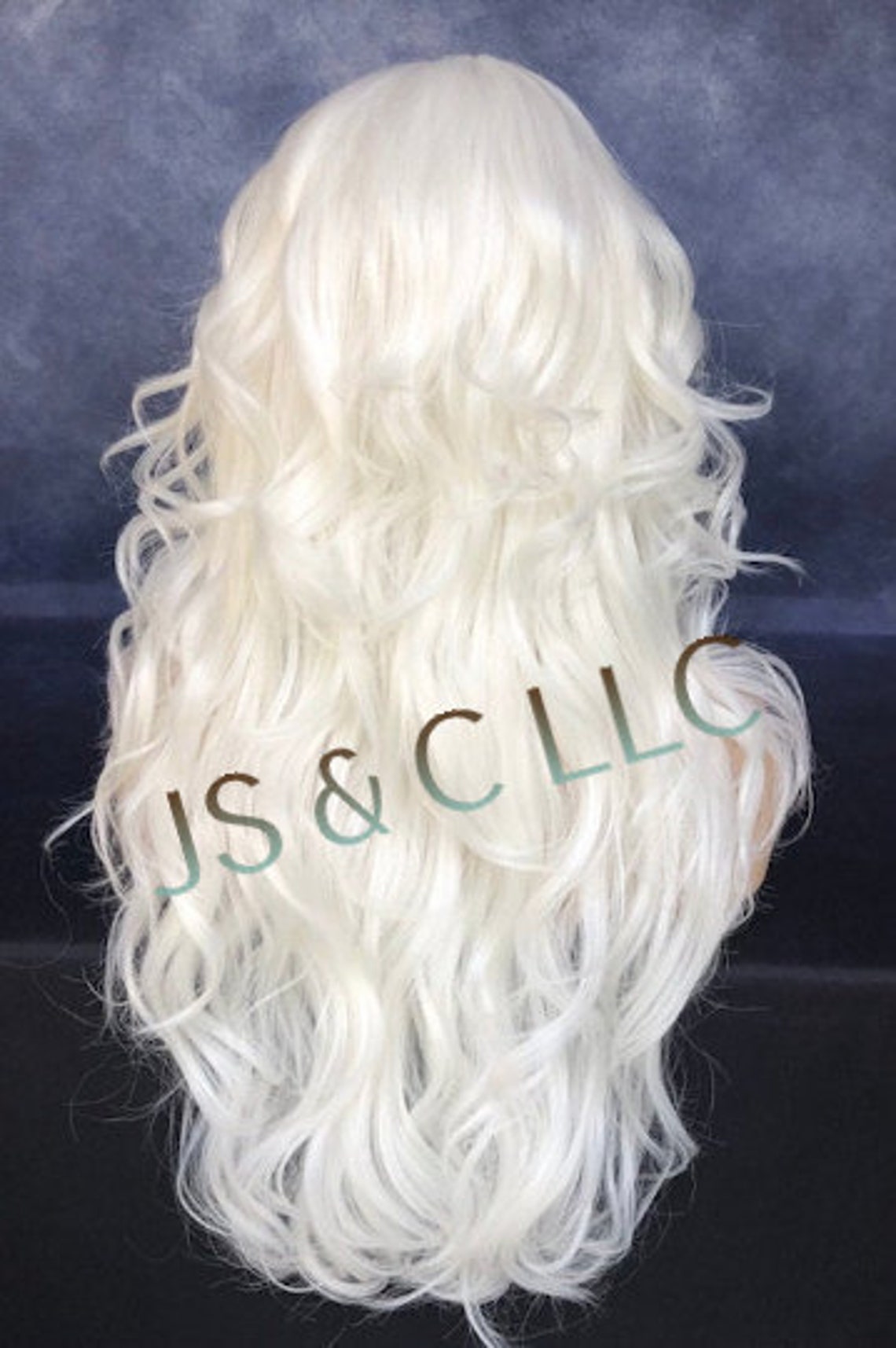 White Human Hair Blend Long Wig Wavy Curly Bangs Off center | Etsy