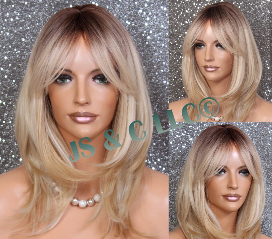Gorgeous Silky Straight Champaign Blonde Ombre Dark Roots Face Framing ...