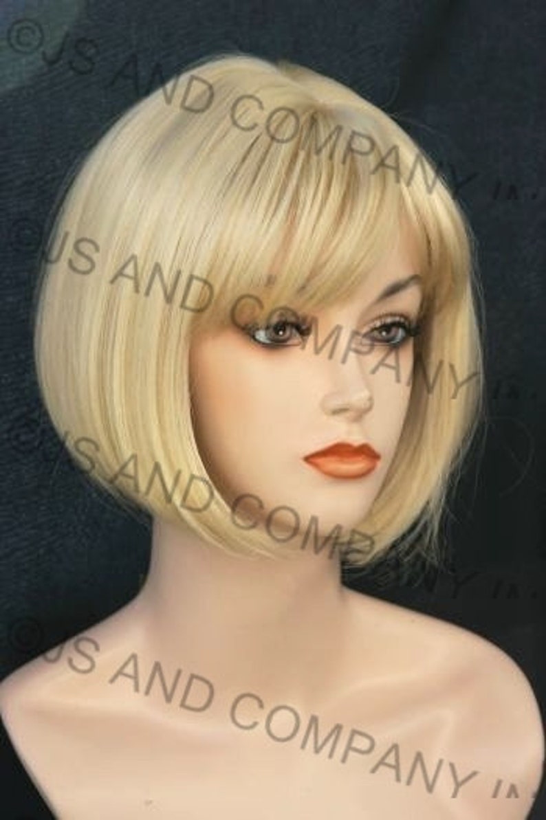 Pale Blonde Short Straight Bob Center Part With Full Bangs Classy and ...
