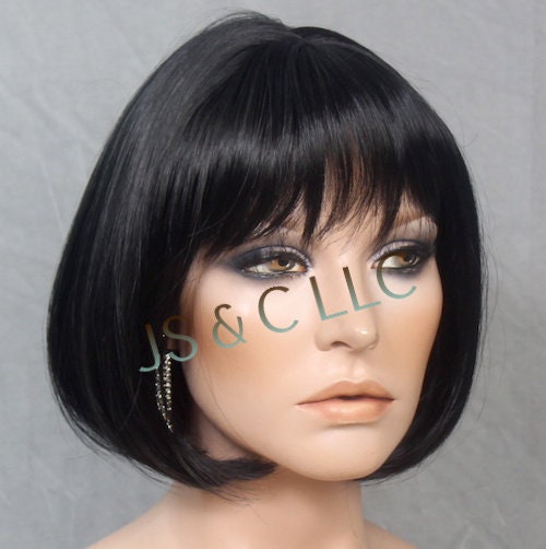 Black Short Straight Bob Center Part with Full Bangs Classy | Etsy