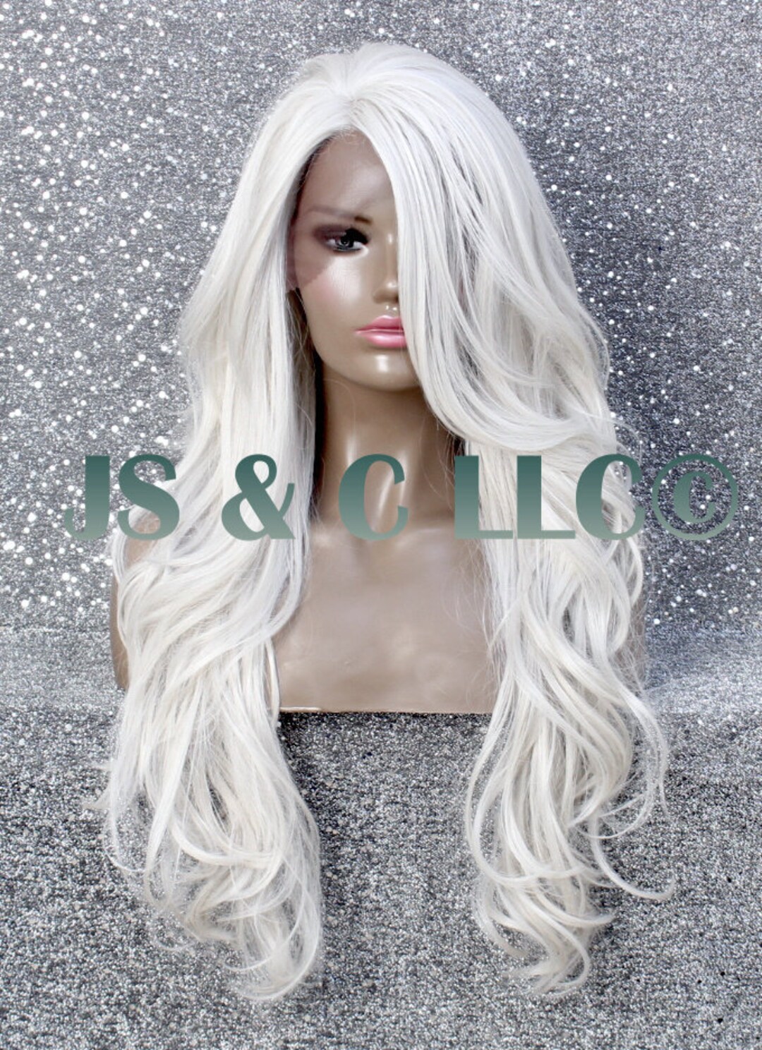 LONG Light Grey Wavy Lace Front Wig off Center Hair Loss Cancer ...