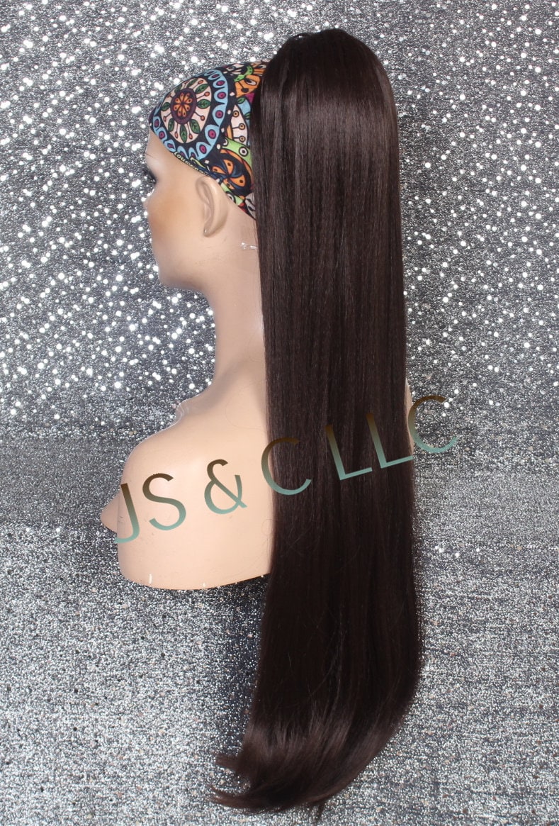 Dark Brown Human Hair Blend PONYTAIL Hair Piece Drawstring | Etsy