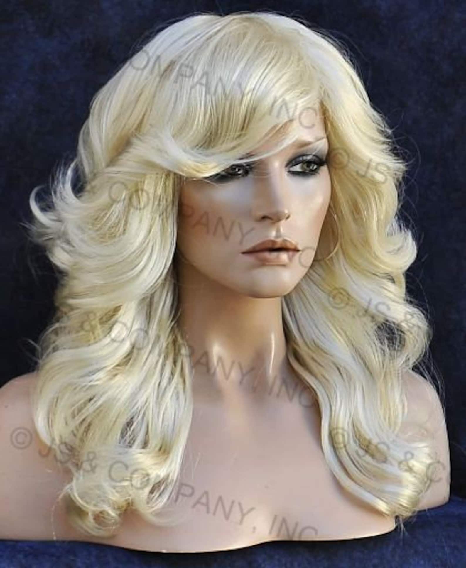 Bleach Blonde Farrah Fawcett Style Wig Lots of Body Big Open Curls ...