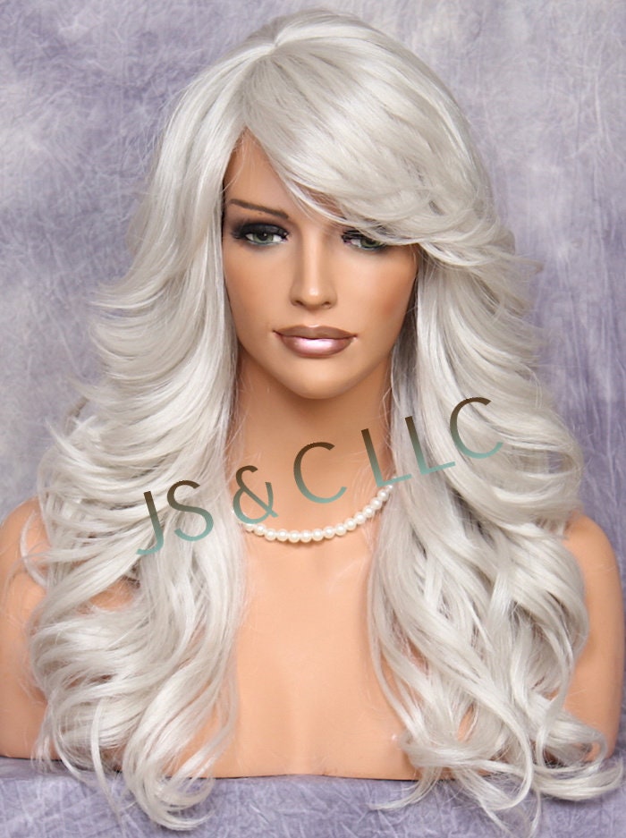Light Grey Human Hair Blend Long Full Heat OK Wavy Everyday - Etsy