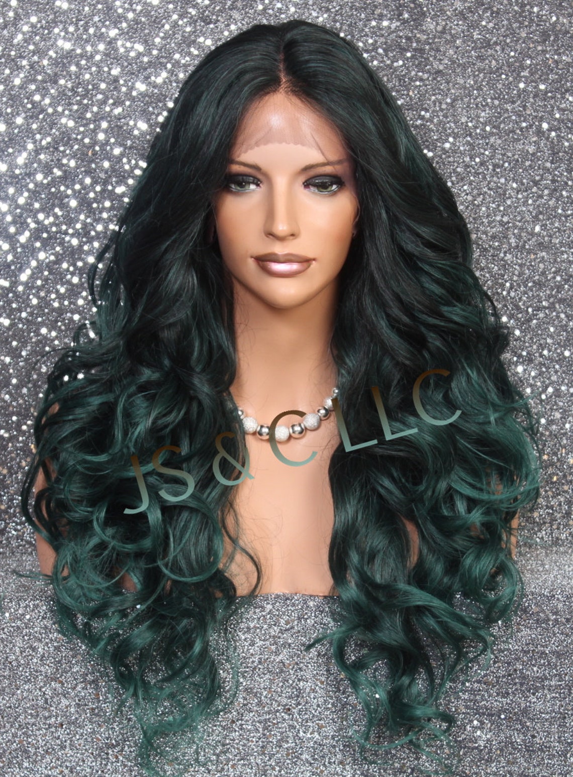 Human Hair Blend Full Lace Front Wig Center Hand Tied Part Green Mix ...