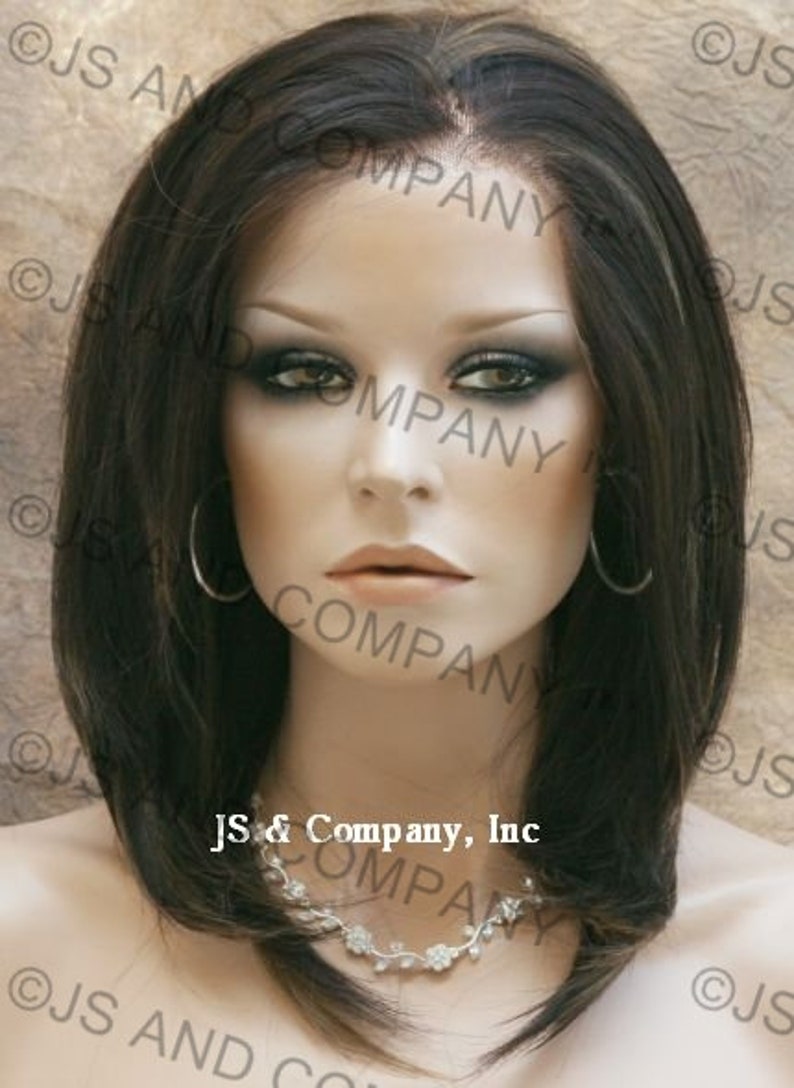 FREE PART Human Hair Blend Brown Mix Straight Soft Swiss Lace | Etsy