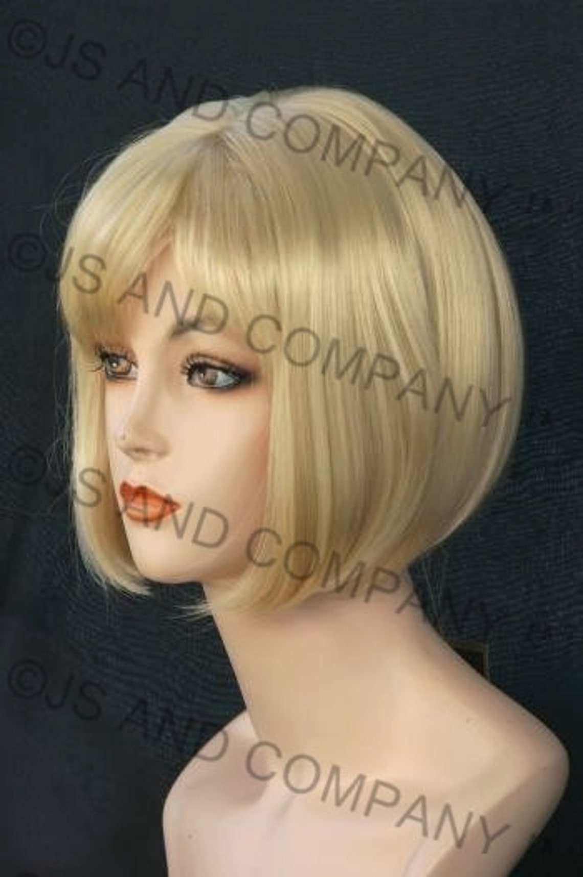 Pale Blonde Short Straight Bob Center Part With Full Bangs Classy and ...