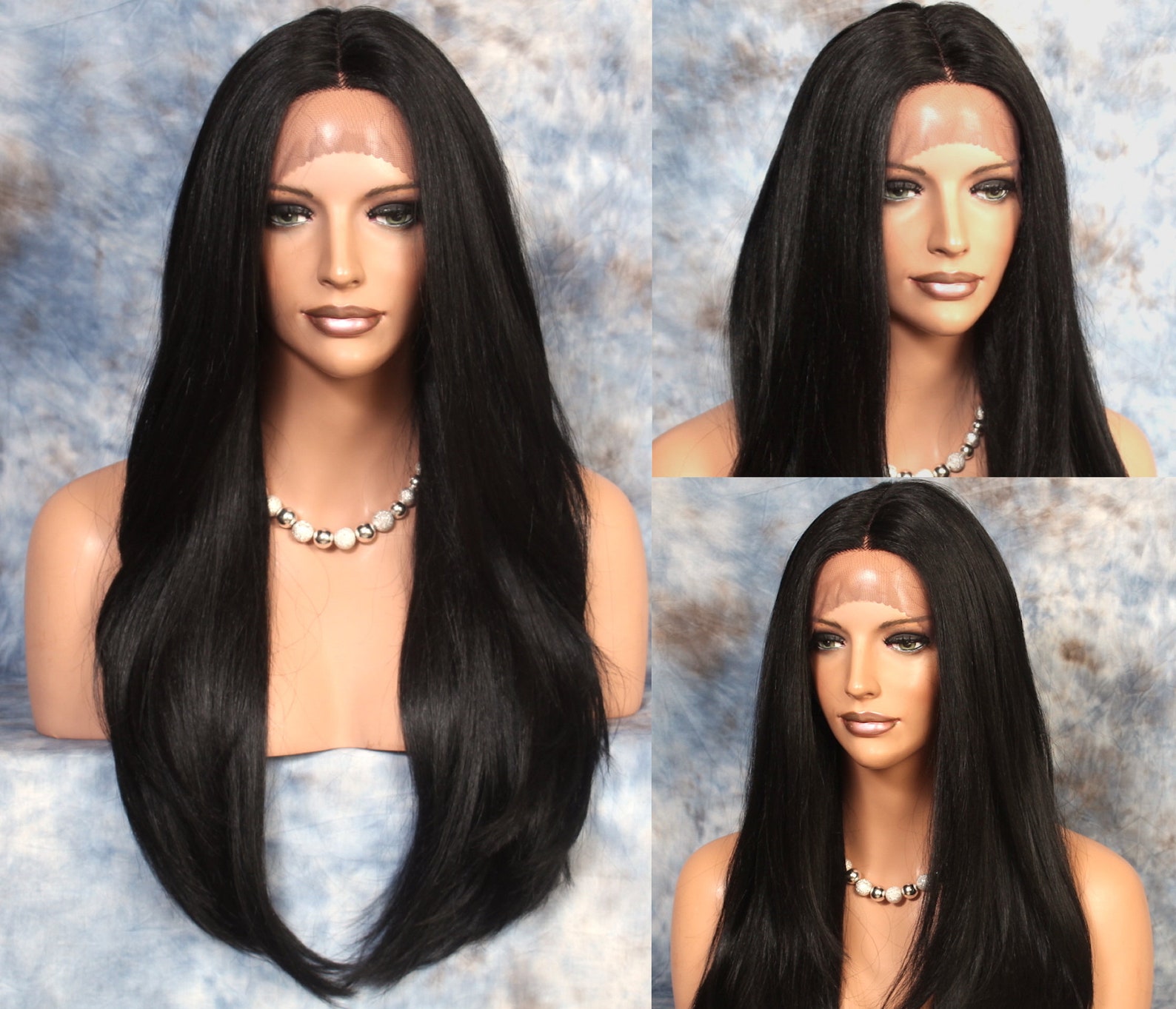 Human Hair Blend Wig Full Soft Lace Front Flowy Silky Straight | Etsy