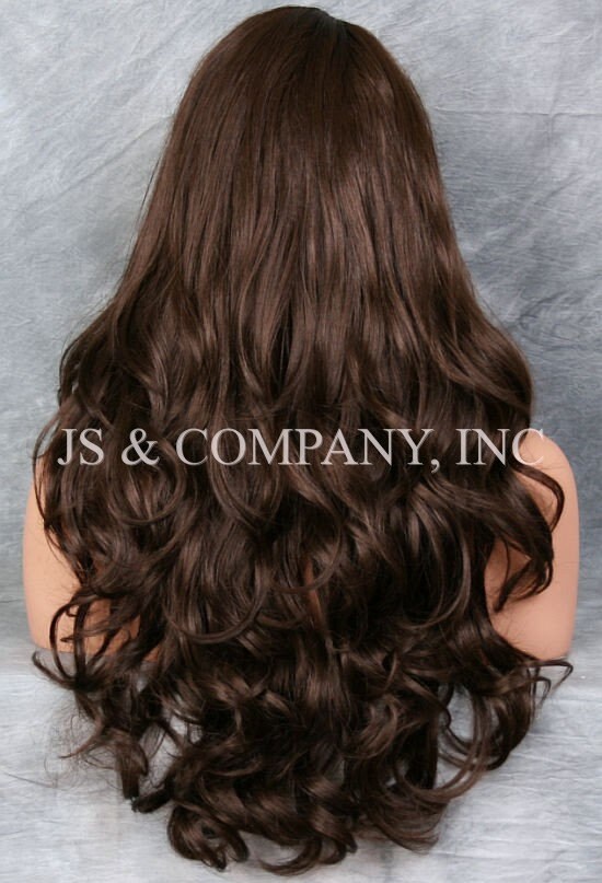 Chocolate Brown Long Layered Curly Luscious Full Wig With Bangs off ...