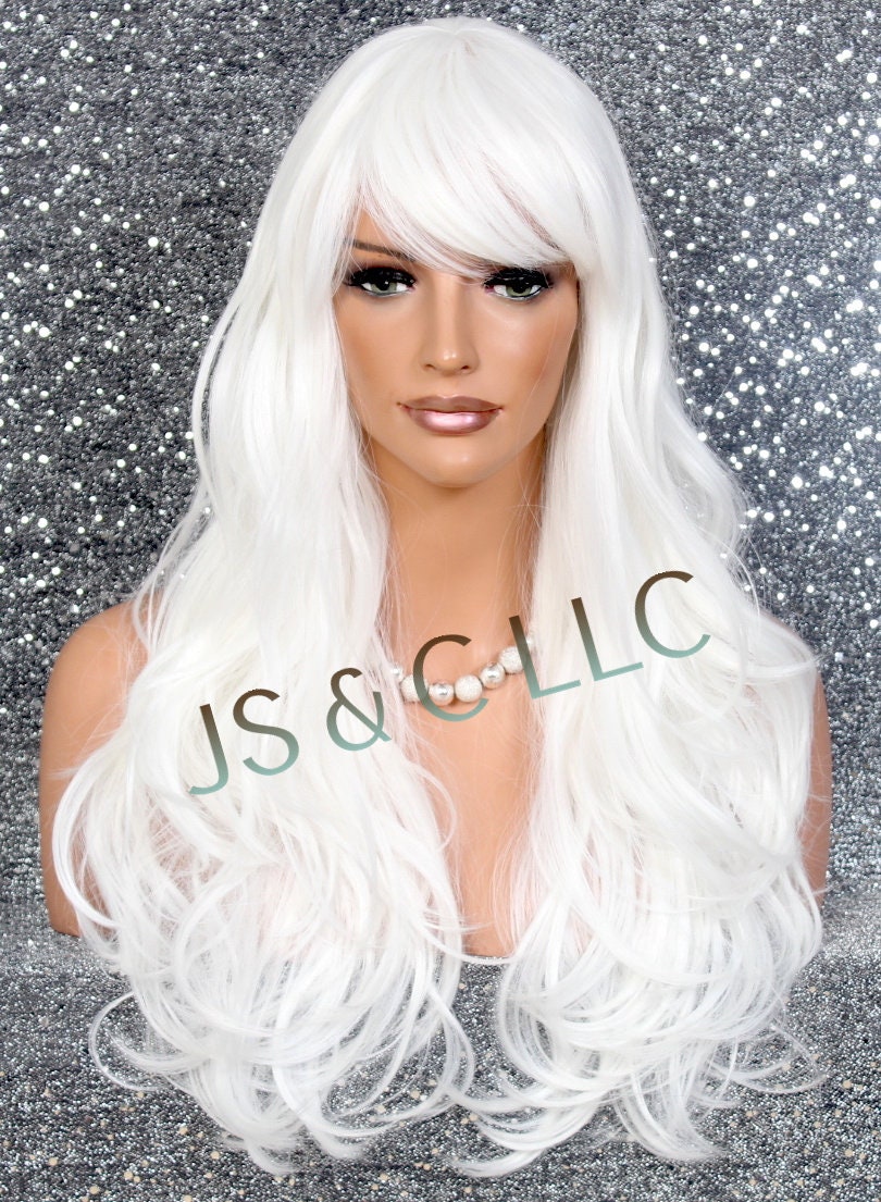 White Stunning Human Hair Blend Wig Long Layered Wavy Full Wig - Etsy