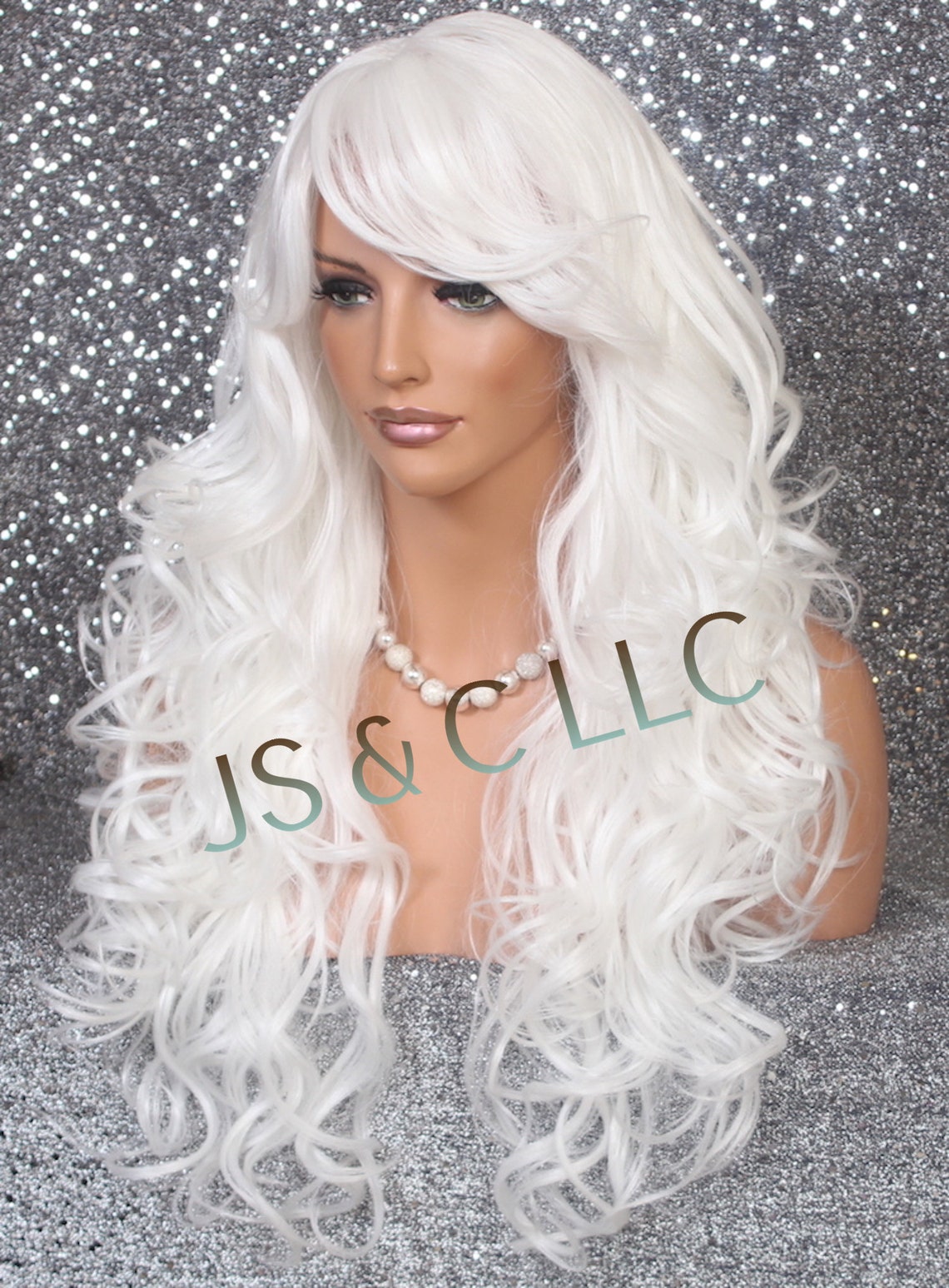 Beautiful White Long Full Layered Human Hair Blend Wig With - Etsy