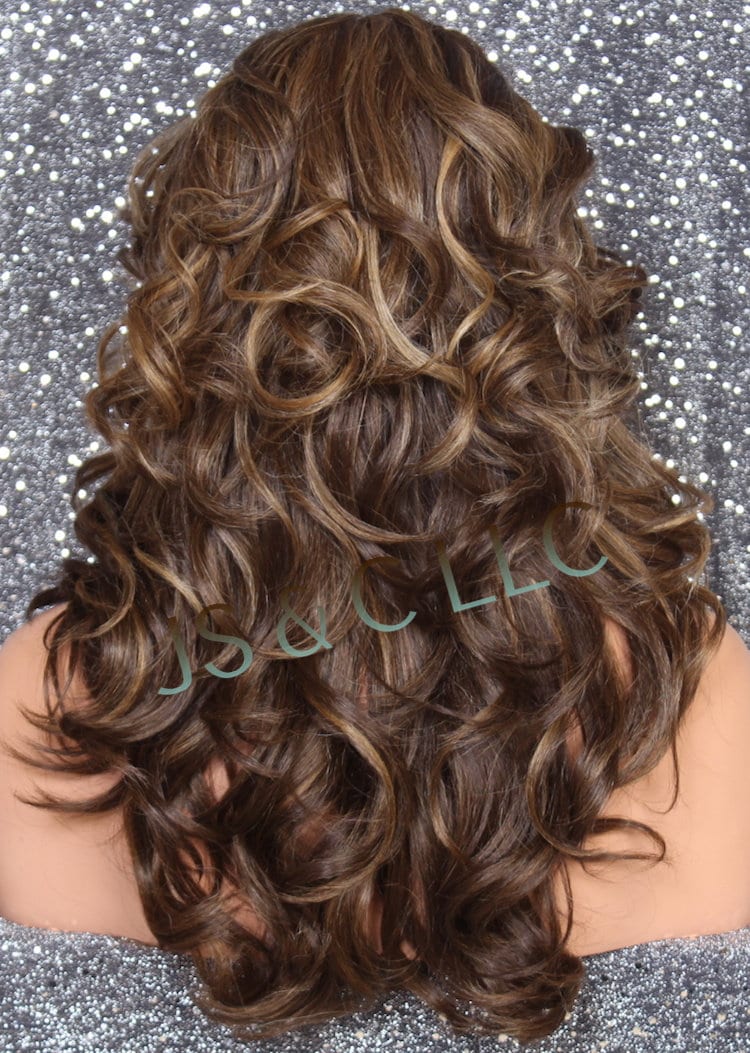 Human Hair Blend Long Full Luscious Heat OK Wavy Wig With Romantic ...