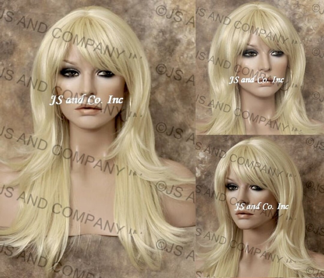 Bleach Blonde Human Hair Blend Wig Heat OK Flared Out Sides and Back ...