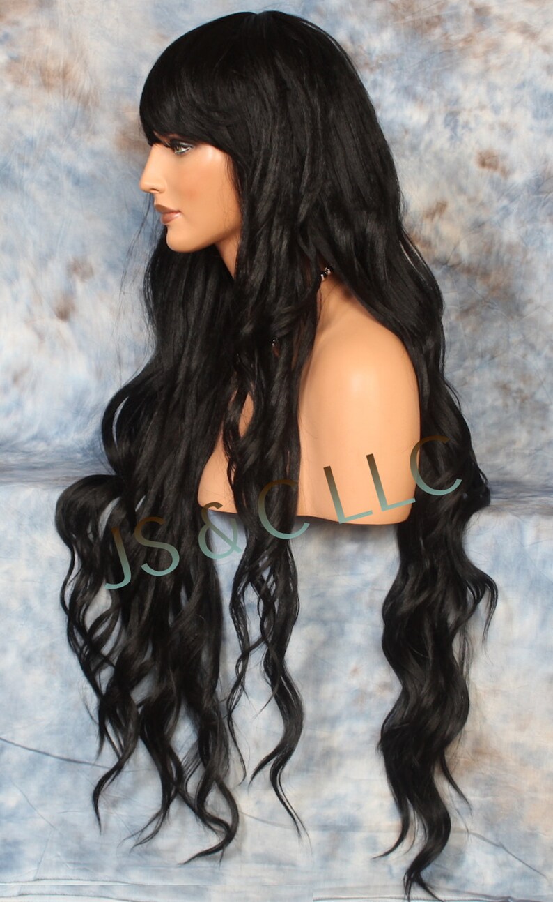 Extra Long Wig Black Heat Resistant Layered Wavy With Full | Etsy