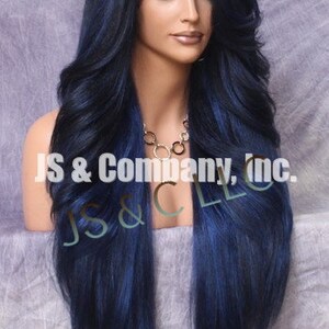 Luscious Human Hair Blend Full Lace Front Wig With Feathered Sides Long ...