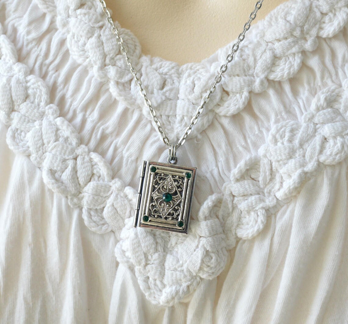 Antique Silver Book Locket Victorian Style Pendant Art Necklace - Etsy