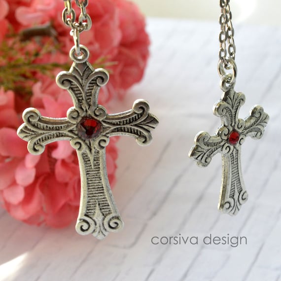 Victorian Style Cross Necklace Antique Silver Gothic Pendant | Etsy