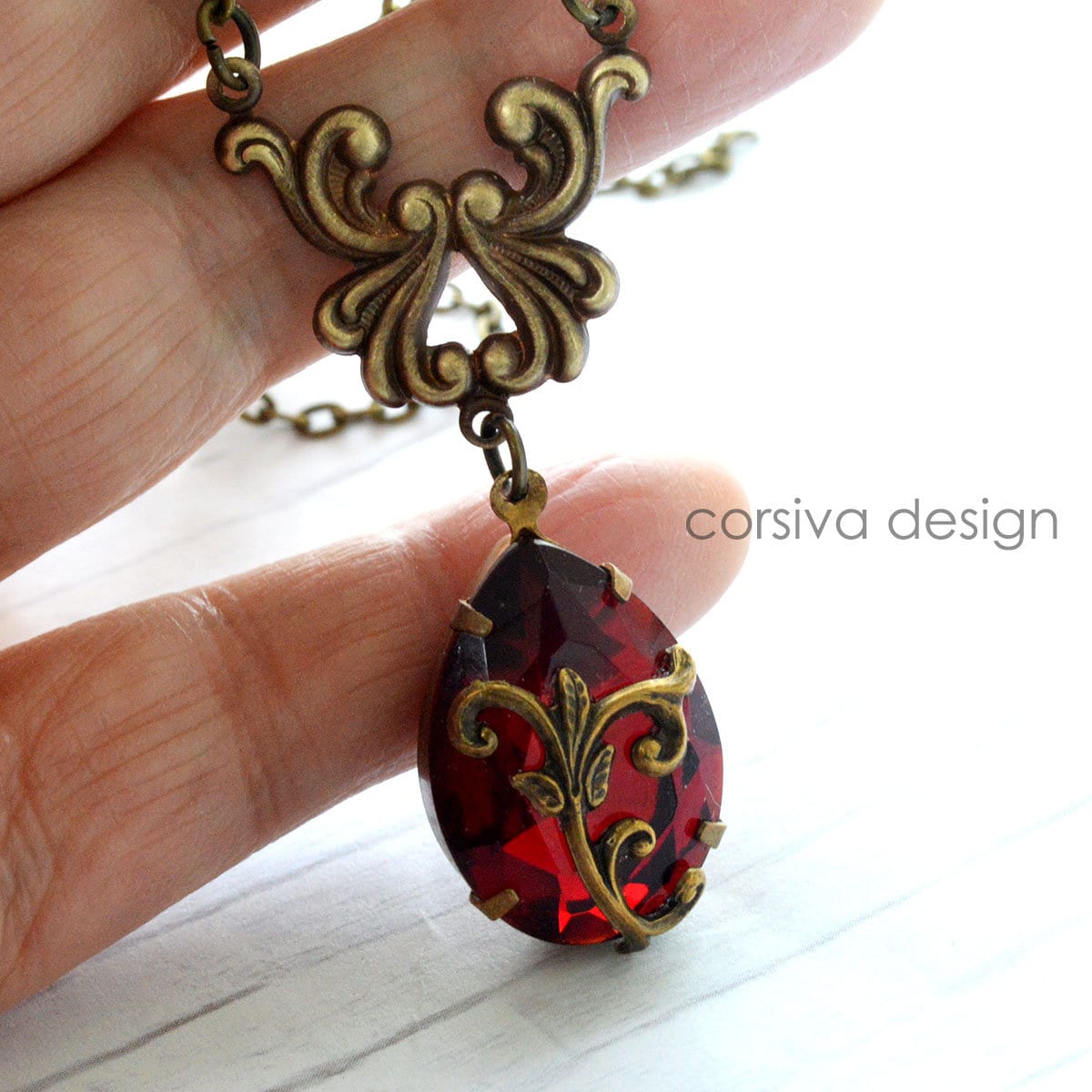 Victorian Red Jewel Necklace Tear Drop Glass Jewel Antique - Etsy