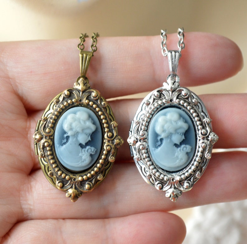 Cameo Oval Locket Victorian Filigree Locket Pendant Necklace Photo ...