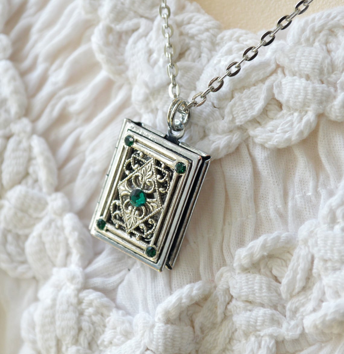 Antique Silver Book Locket Victorian Style Pendant Art Necklace - Etsy