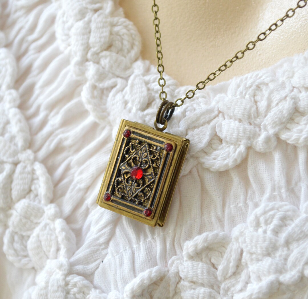 Antique Brass Book Locket Victorian Style Pendant Art Necklace - Etsy