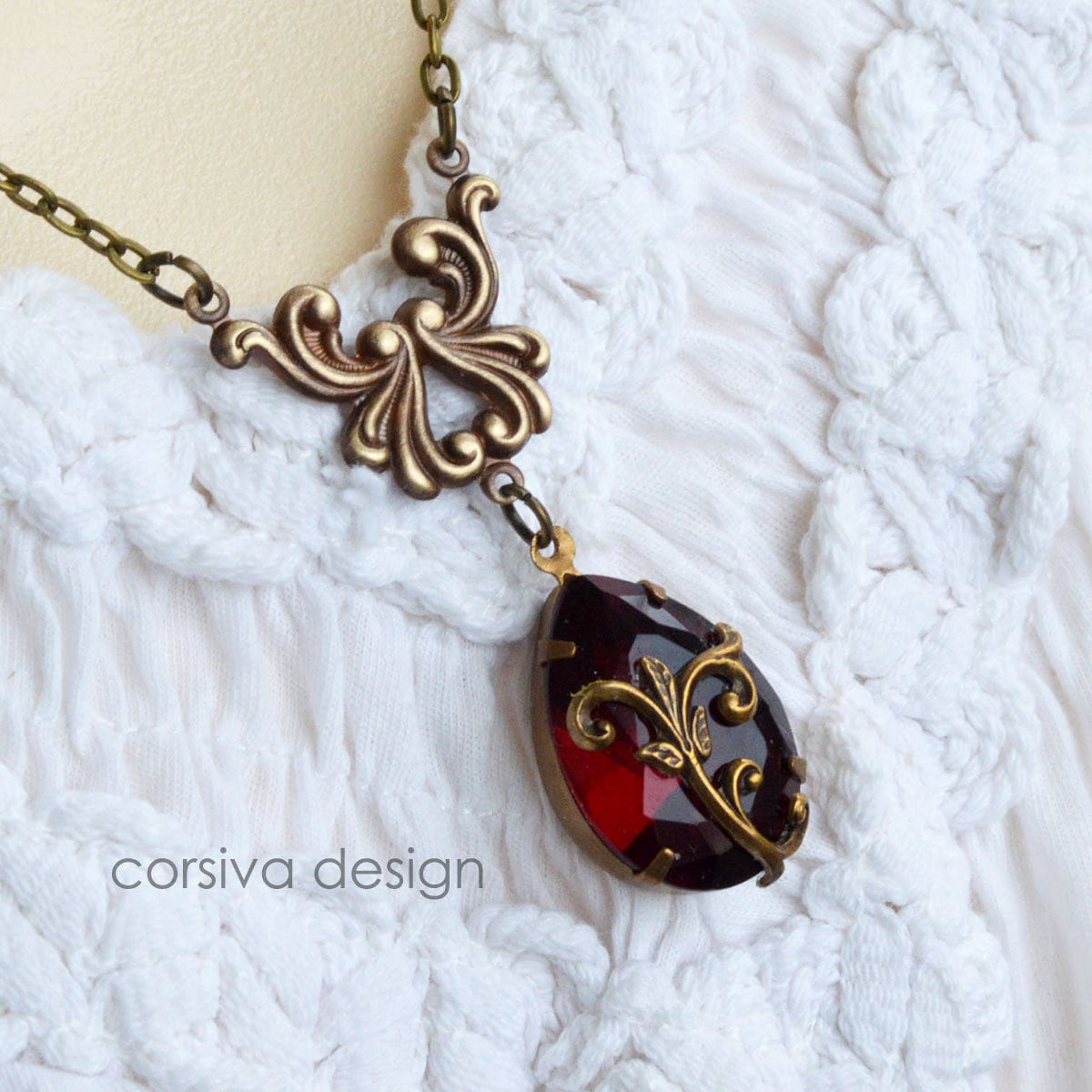 Victorian Red Jewel Necklace Tear Drop Glass Jewel Antique - Etsy