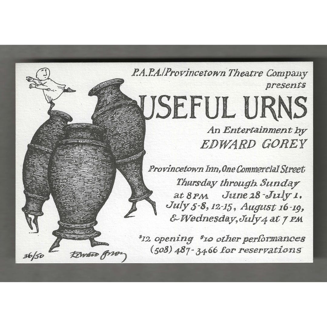 Edward Gorey SIGNED Limited Edition Postcard Unused Number 36/50 Useful ...